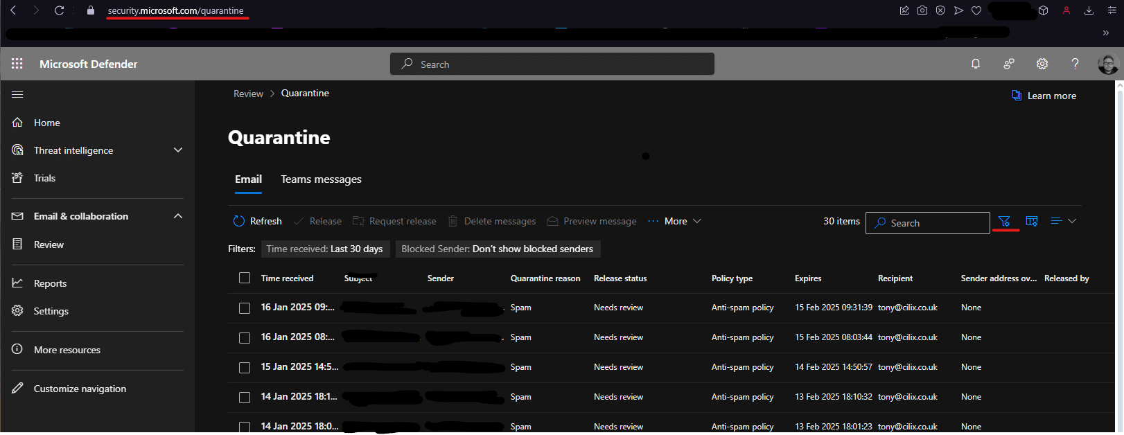 Checking email Quarantine for Shared Mailboxes - Cilix Limited